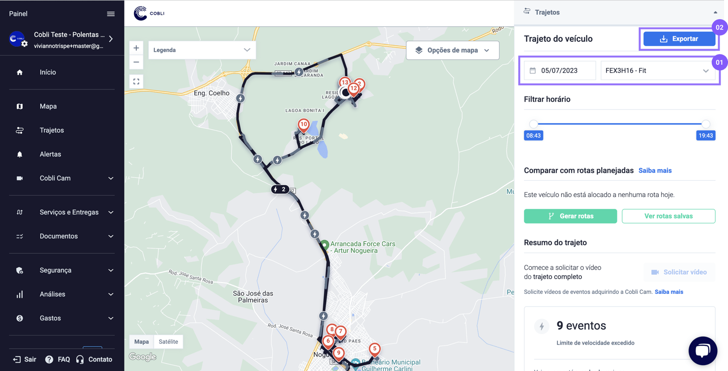 Relatório de Trajetos e Paradas Detalhado: como utilizar